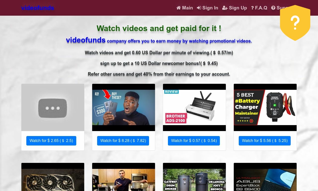 Videofunds.yachts opiniones | Índice de confianza moderado: 60%