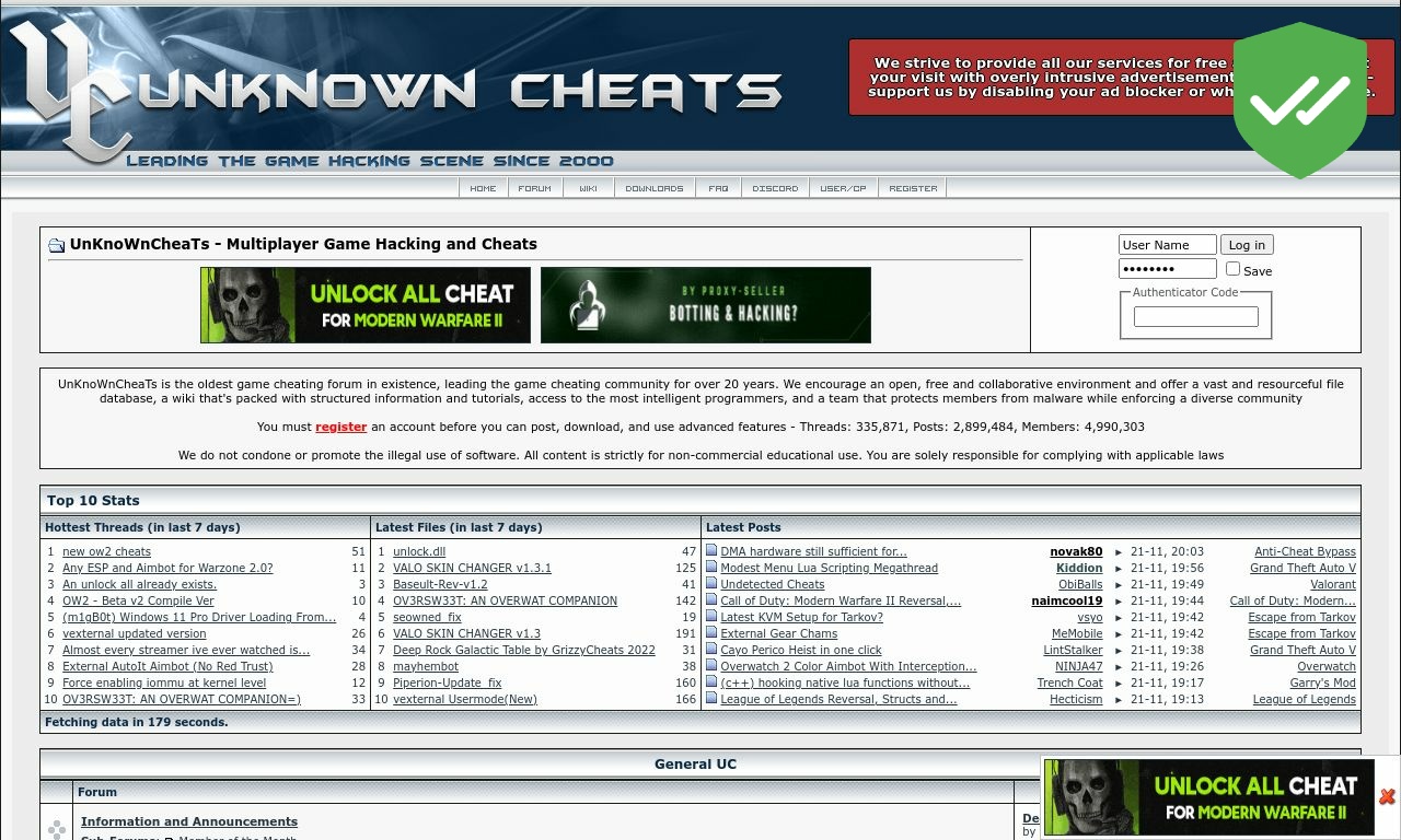 Avis Unknowncheats.me | Indice de confiance excellent : 99 %